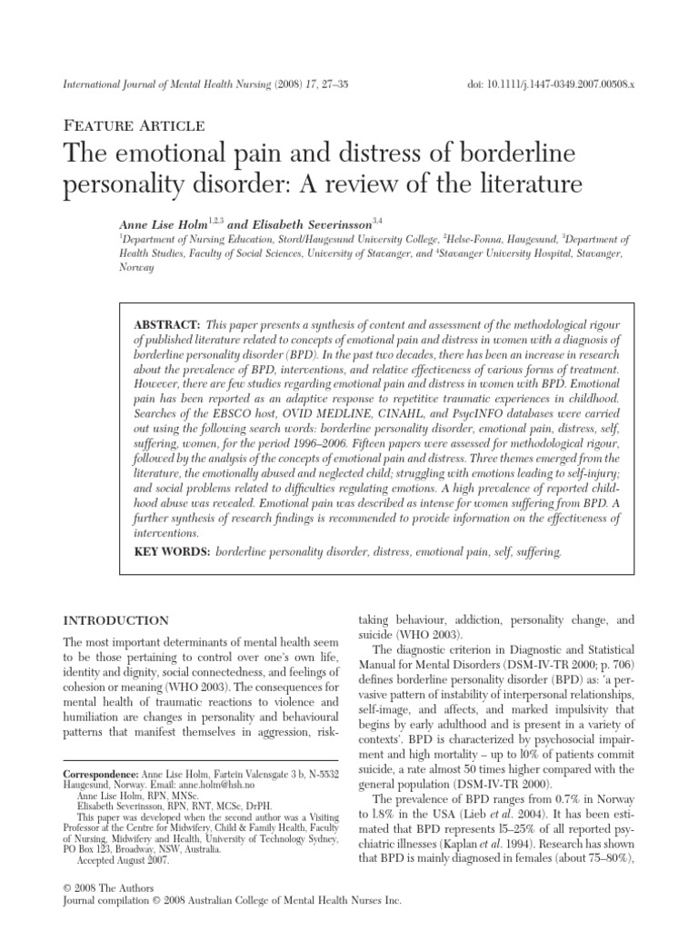 The Emotional Pain and Distress of Borderline Personality Disorder ...