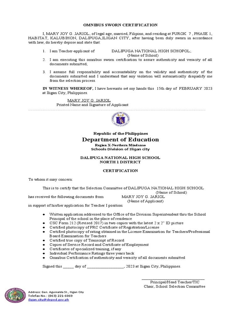 OMNIBUS SWORN CERTIFICATION New | PDF | Government