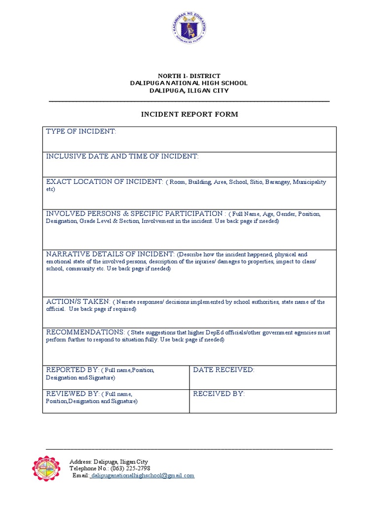 Documenting the Details: A School Incident Report Form Provides Insight ...