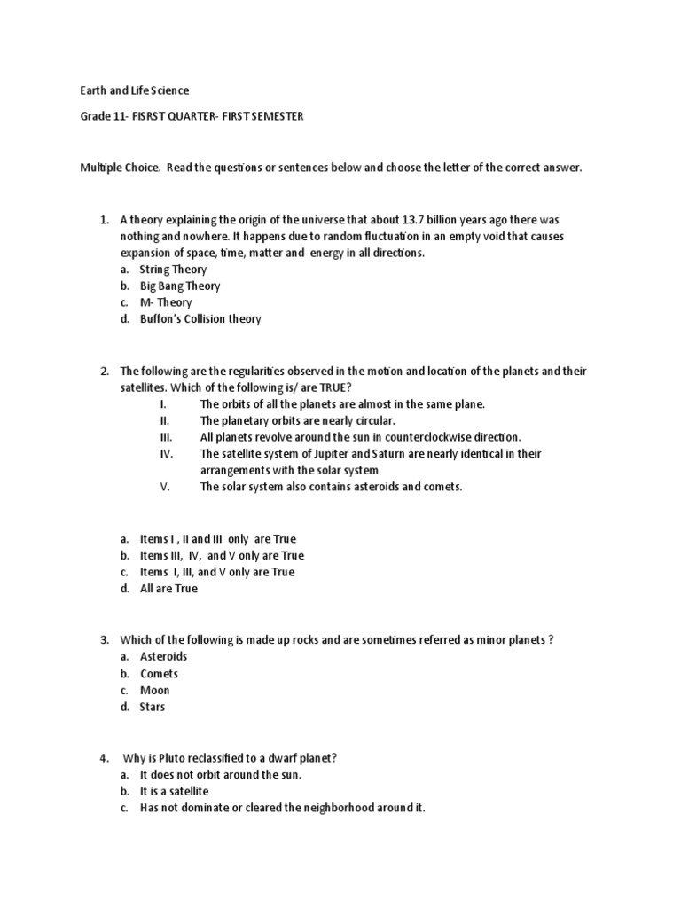 G11 - Earth and Life Science - SUMMATIVE EXAM With ANSWERS | PDF ...