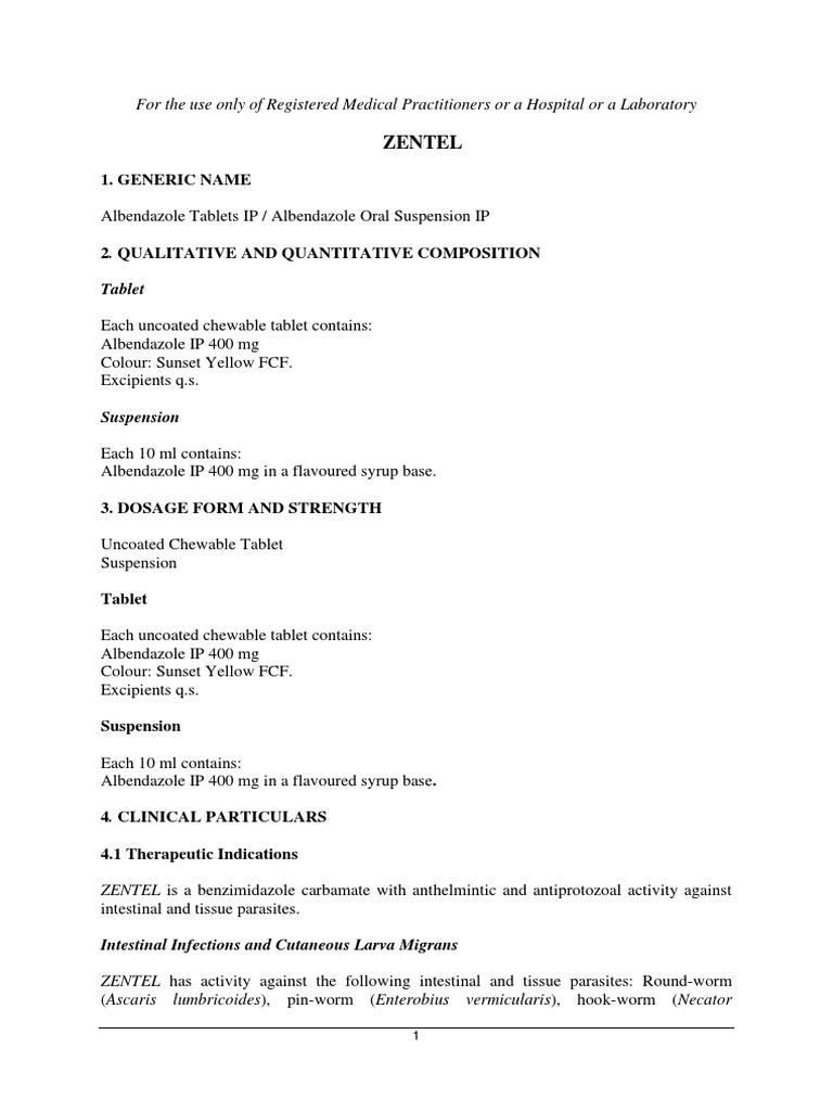 Zentel | PDF | Dose (Biochemistry) | Chemistry
