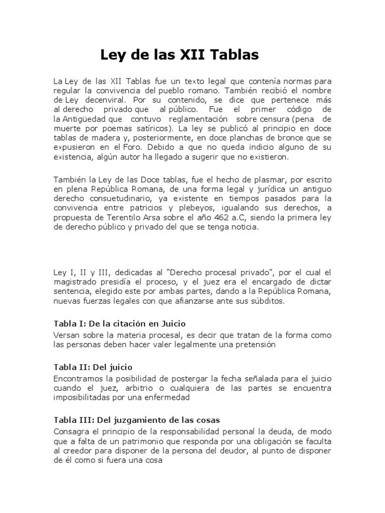 Ley de Las XII Tablas | PDF | Republica Romana | Europa antigua