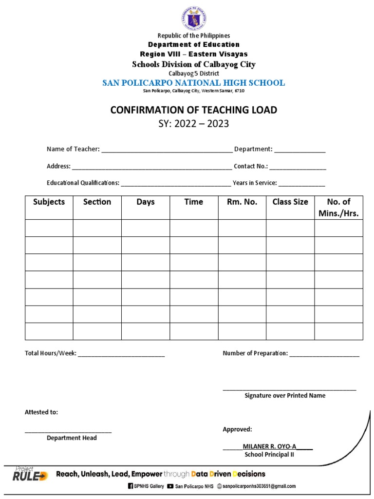 Confirmation of Teaching Load Form | PDF | Career & Growth | Business