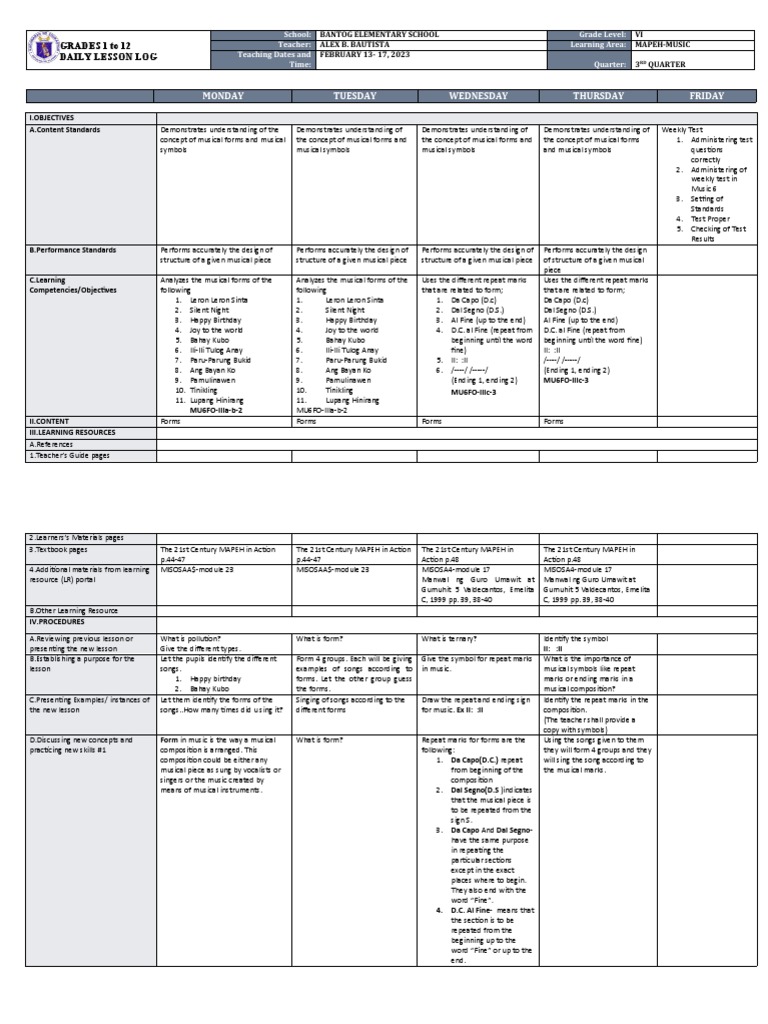 Mapeh-Music 6 - Q3 - W1 | PDF | Musical Forms | Cognition