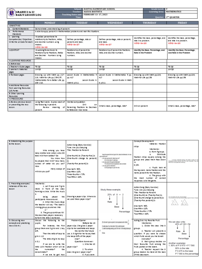 Mathematics 5 q3 w1 | PDF | Percentage | Ratio