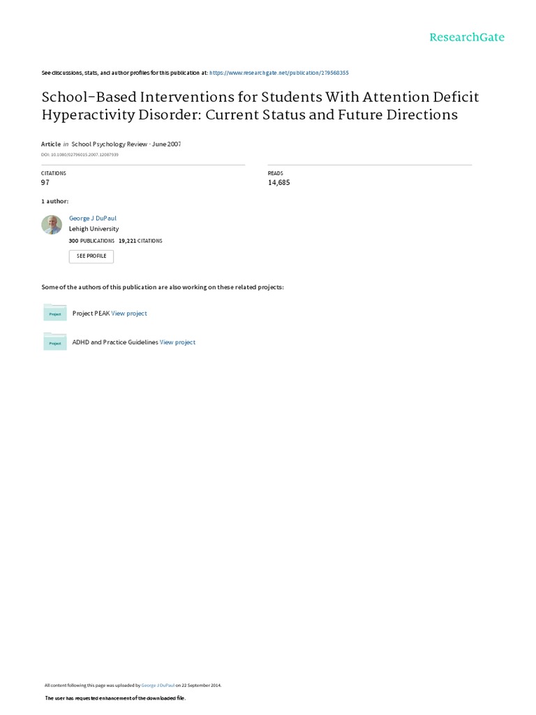 School-Based Interventions For Students With Atten | PDF | Attention Deficit Hyperactivity ...