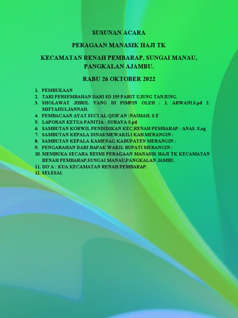 Susunan Acara Manasik Haji 2022 | PDF