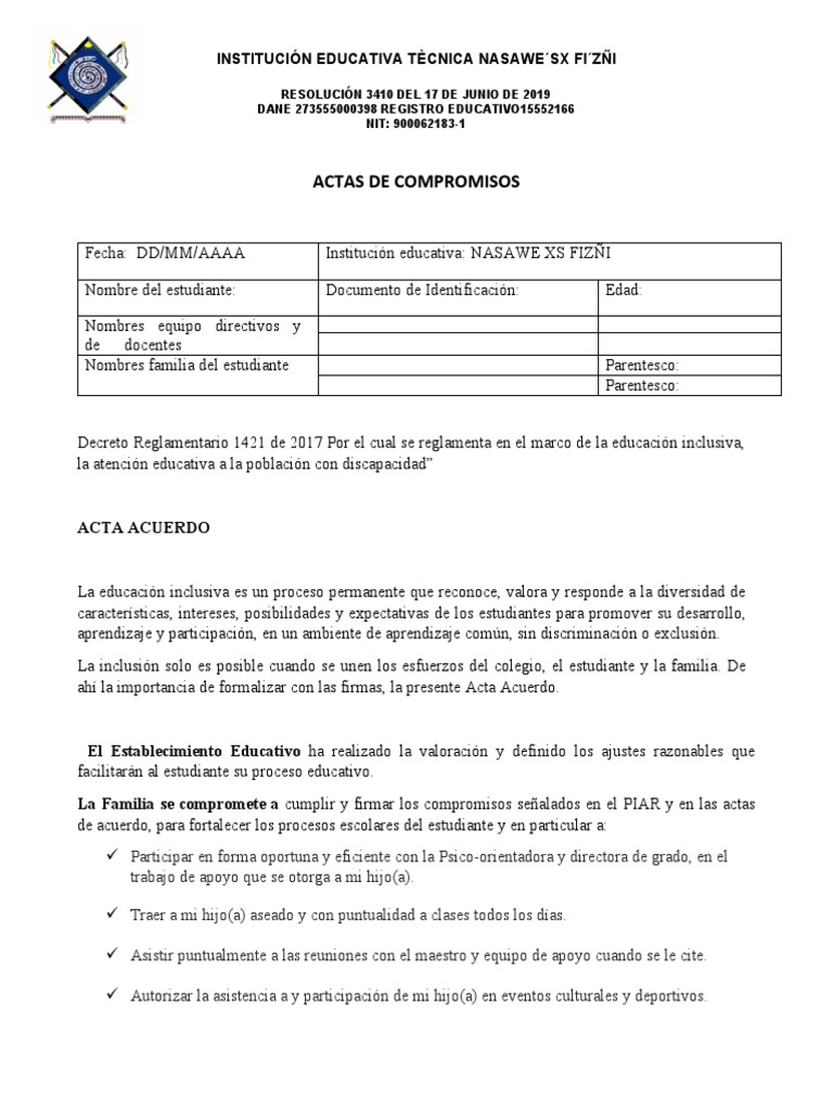 ACTAS DE COMPROMISOS Piar | Descargar gratis PDF | Maestros | Comportamiento