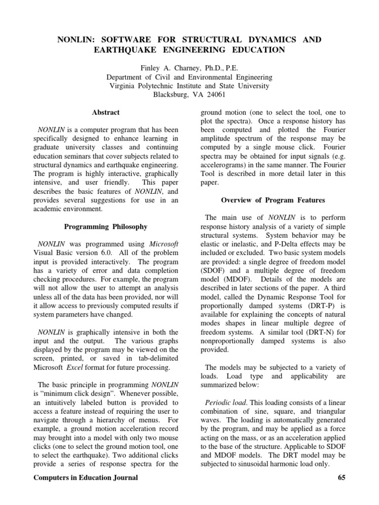 6 NONLIN Software For Structure Dynamics and Earthquake Engineering Education | PDF | Normal ...