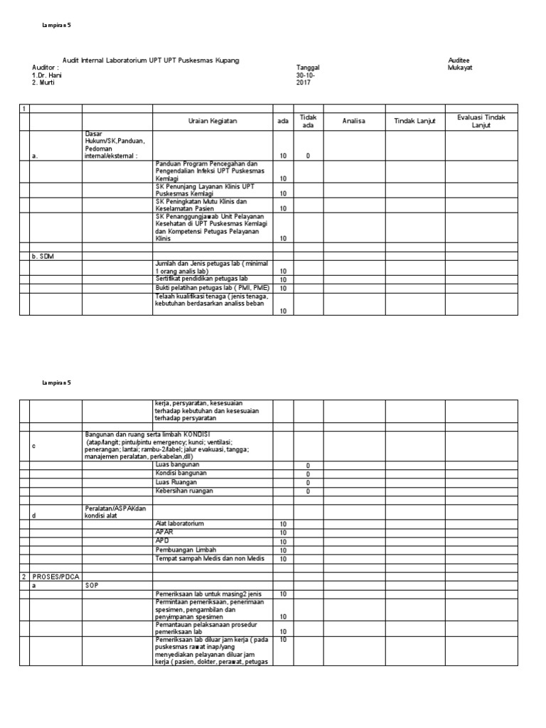 Audit Internal Akreditasi Laboratorium Puskesmas | PDF