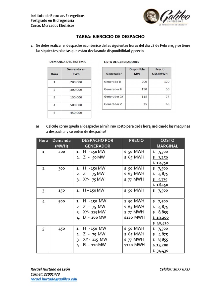 TAREA EJERCICIO DE DESPACHO Rocael Hurtado 22001473 | PDF | Economias