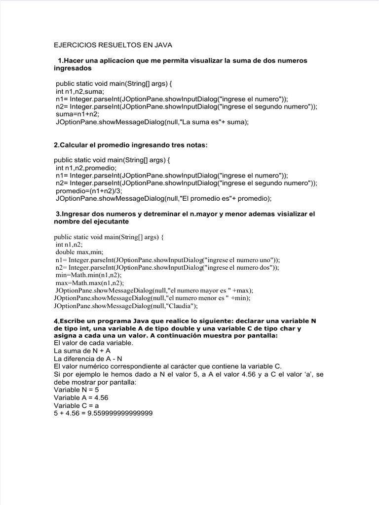Vdocuments - Pub Ejercicios Resueltos en Java | PDF | Java (lenguaje de programación) | Lógica ...