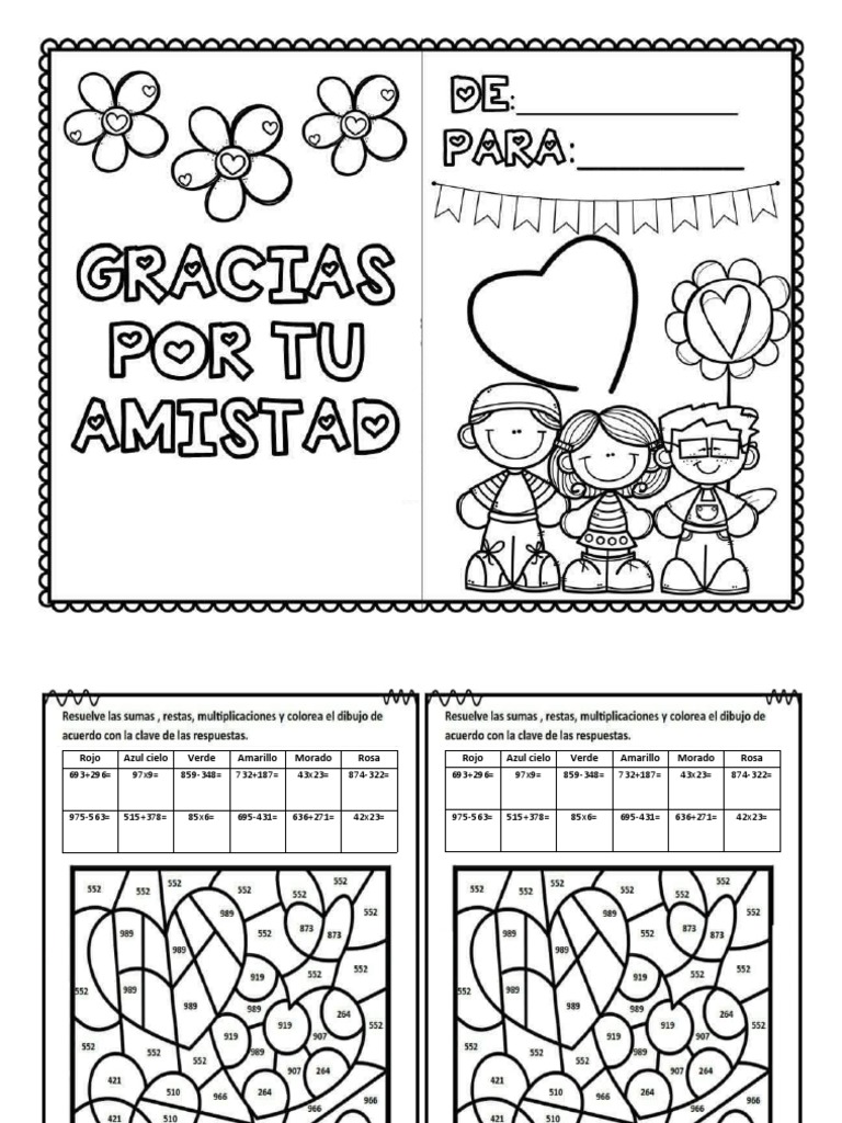 Hojas De Trabajo Gratuitas Sobre La Amistad Tarjetas Coloreables Para