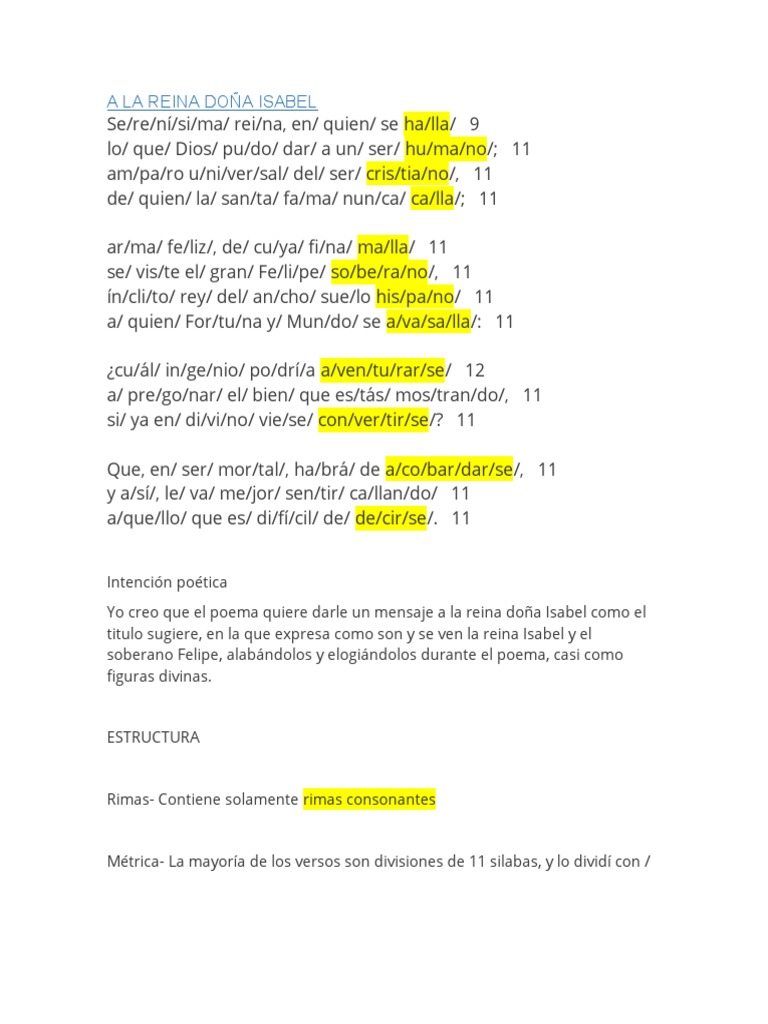 A LA REINA DOÑA ISABEL-poema Proyecto en Equipo | PDF