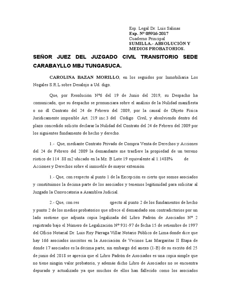 Candia López - Absuelvo Excepción | PDF | Demanda judicial | Separación ...