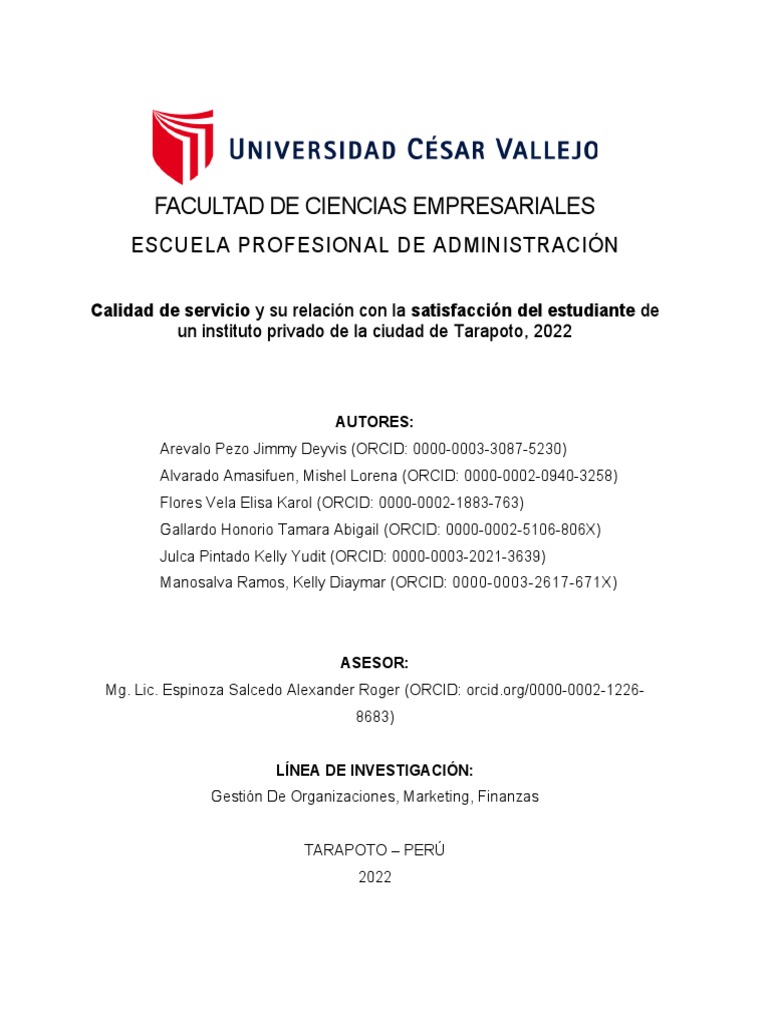 INFORME FINAL DE INVESTIGACIÓN TITULADO CALIDAD DE SERVICIO Y SU ...