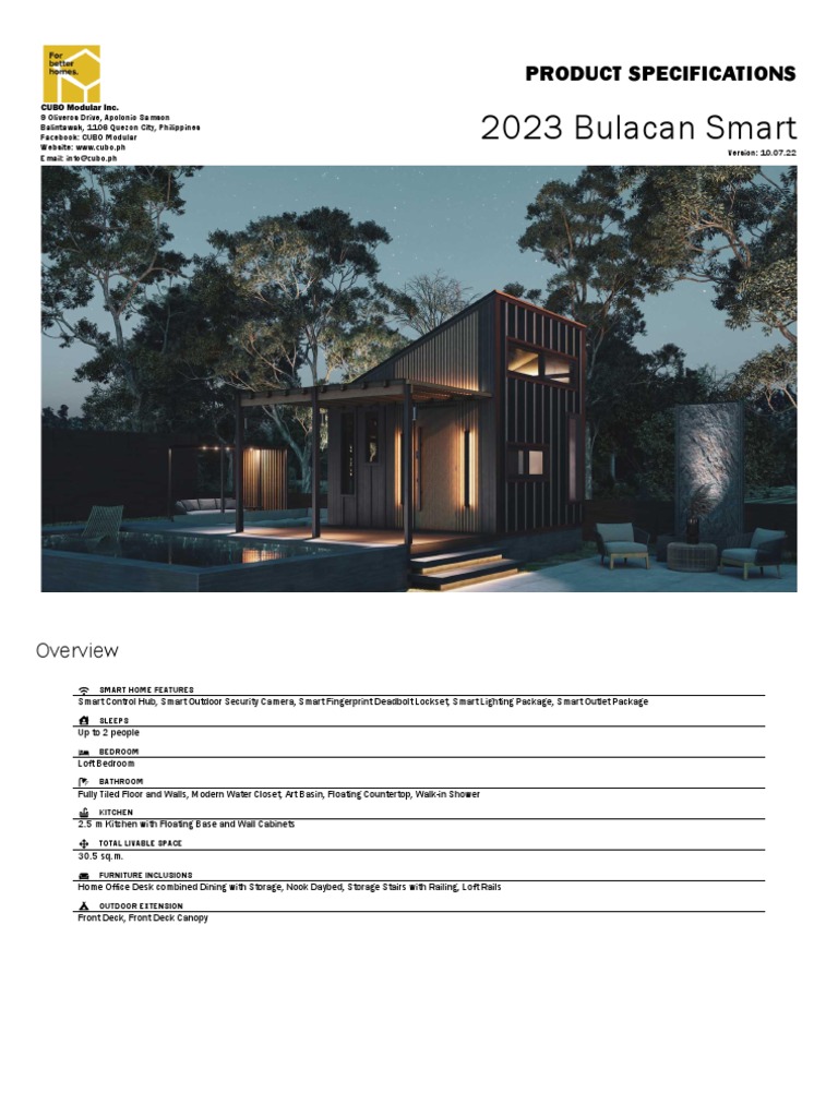 Product Specifications CUBO 2023 Bulacan Smart 10.07.22 | PDF | Door ...