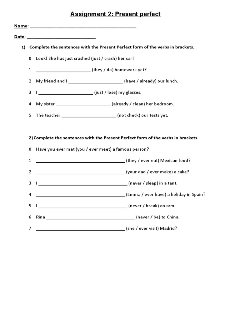 Present Perfect Practice Worksheet | PDF | Linguistic Morphology ...