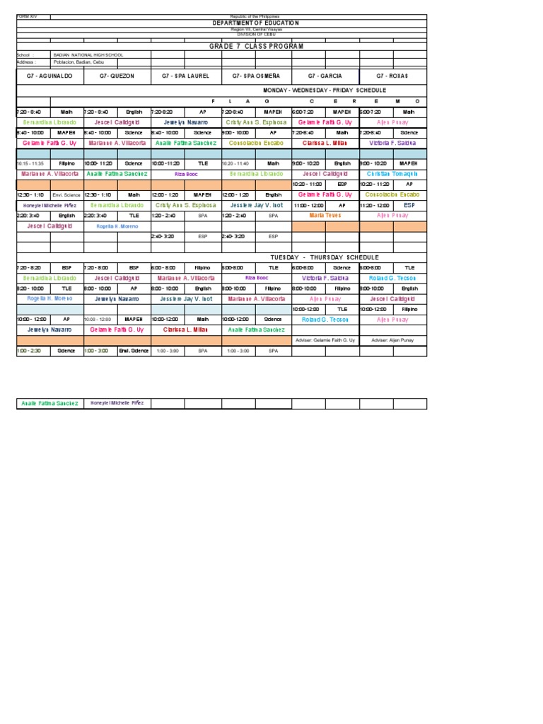 JHS Class Schedule 2022 2023.0001 | PDF | Philippines