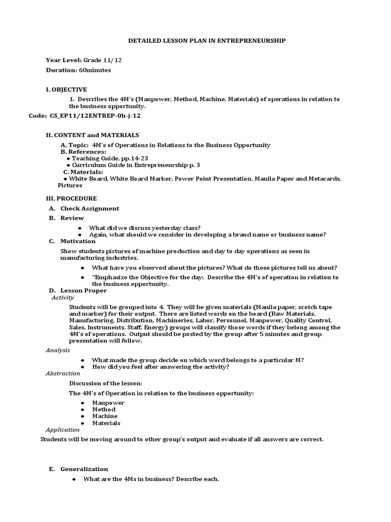 Cs Ep11 12entrep 0h J 12 ST | Download Free PDF | Lesson Plan ...