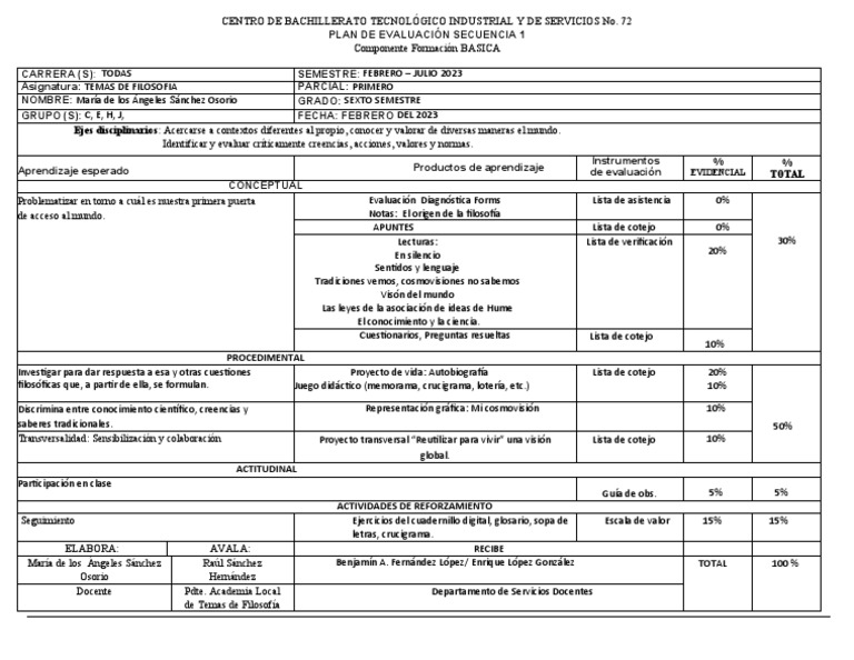 Plan Eval 1 Temfil 22 | PDF