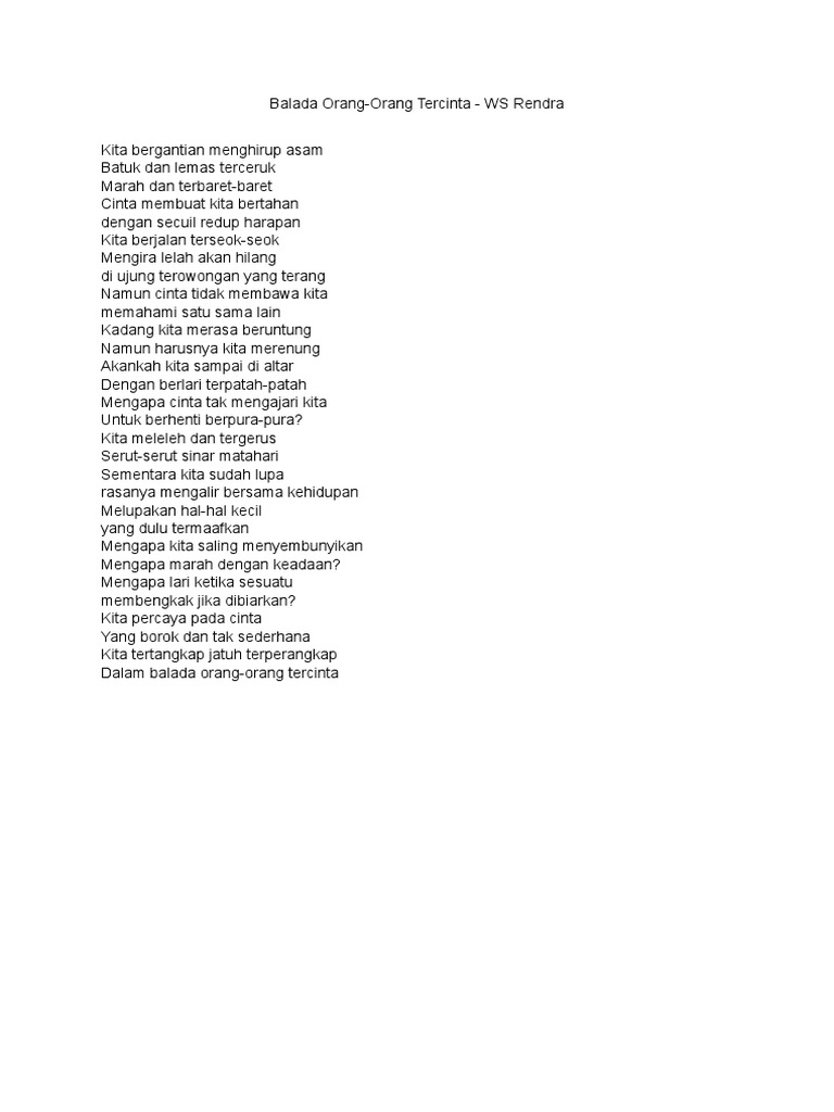 Balada Orang-Orang Tercinta - WS Rendra | PDF | Puisi