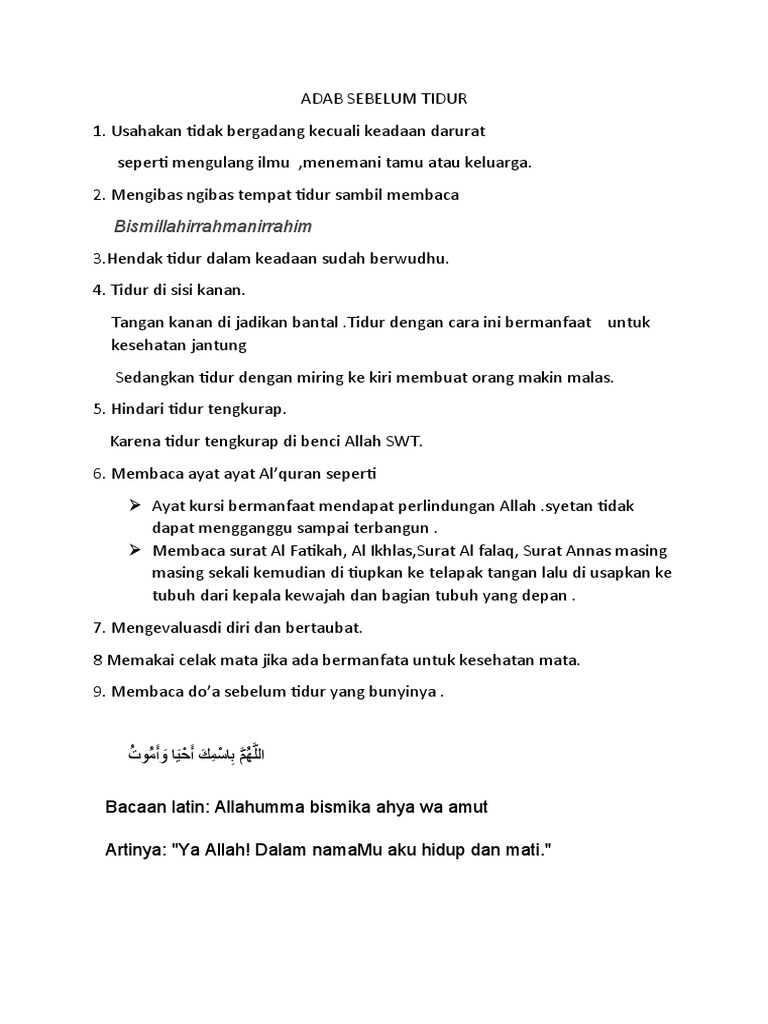 Adab Sebelum Tidur | PDF