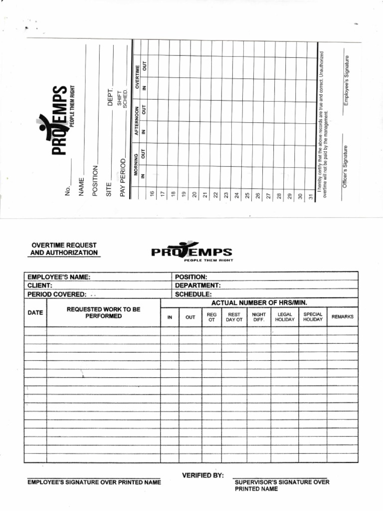 Overtime Request Form Template | PDF