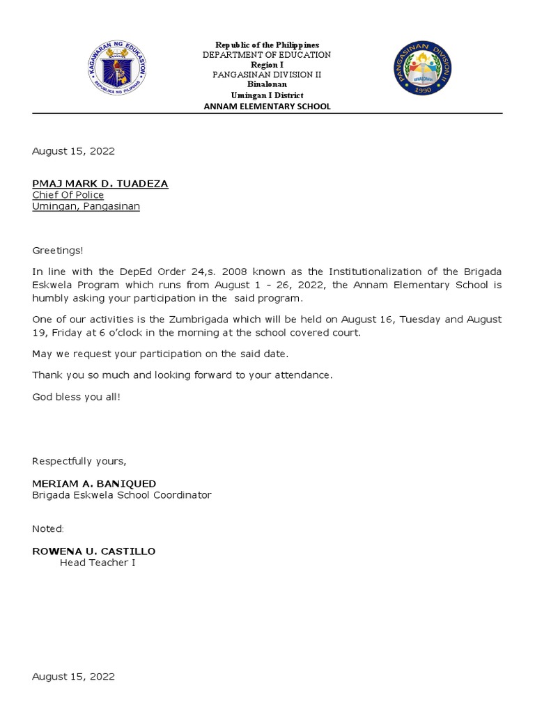 Communication Letter Barangay 1 | PDF | Philippines | Public Administration