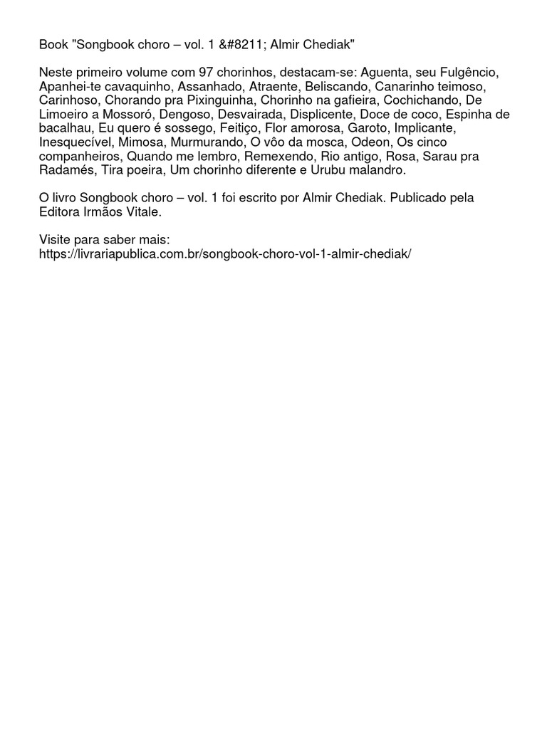 Songbook Choro - Vol. 1 – Almir Chediak | PDF | Clássicos