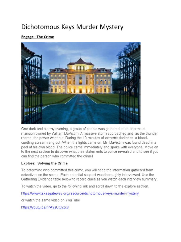 Dichotomous Keys in Murder Mystery | PDF | Crimes | Crime & Violence