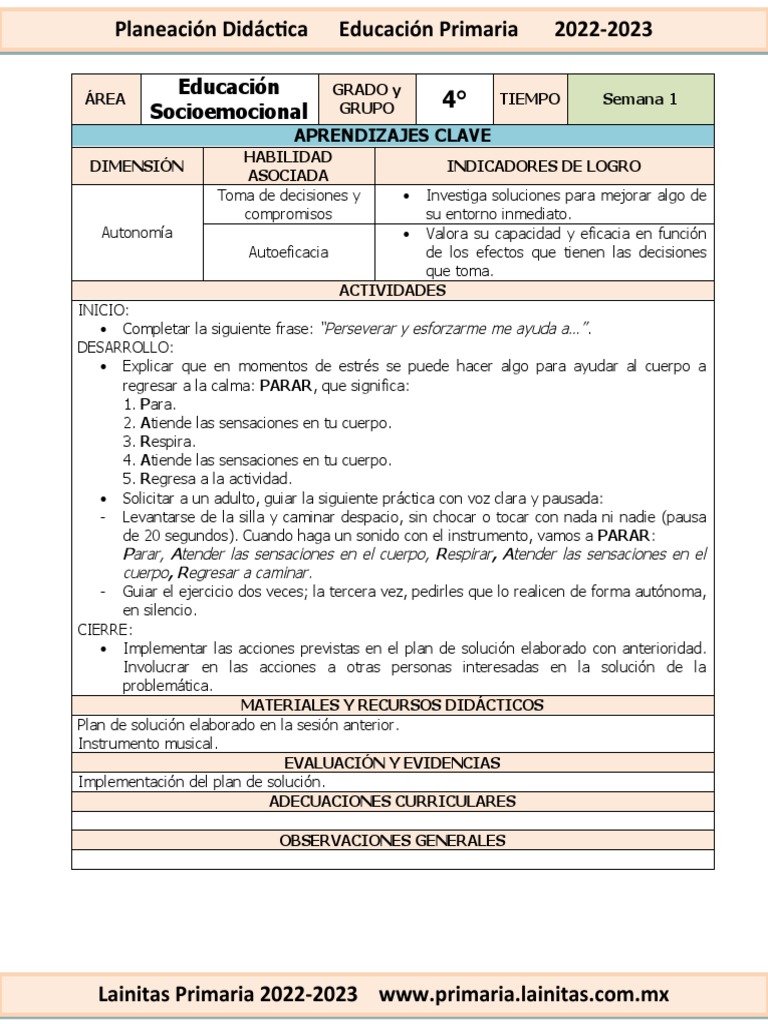 Febrero - 4to Grado Educación Socioemocional (2022-2023) | PDF ...