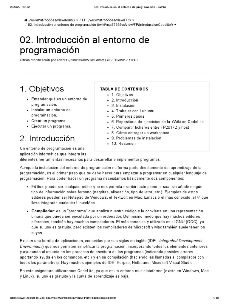 Introducción Al Entorno de Programación - XWiki | PDF | Compilador | Entorno de desarrollo integrado