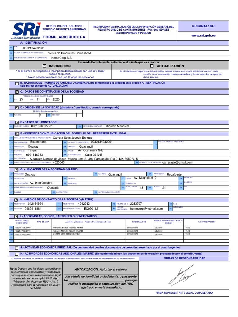 Formulario Ruc01a | PDF | Ecuador