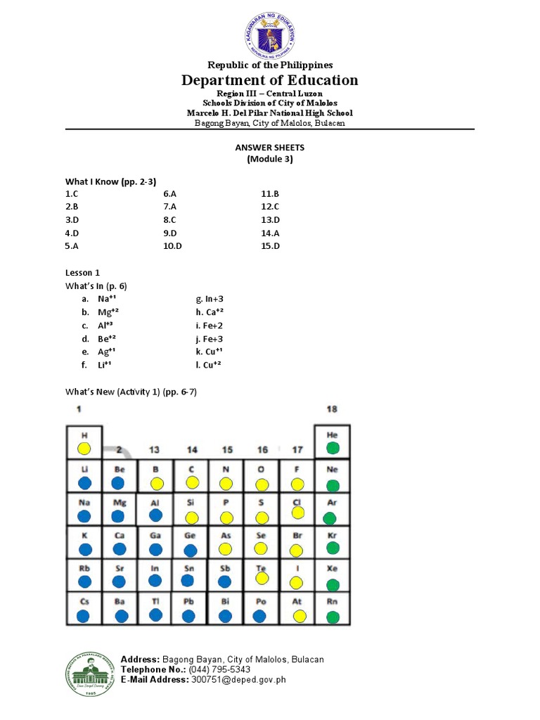 Answer Sheet (Module 3) | PDF