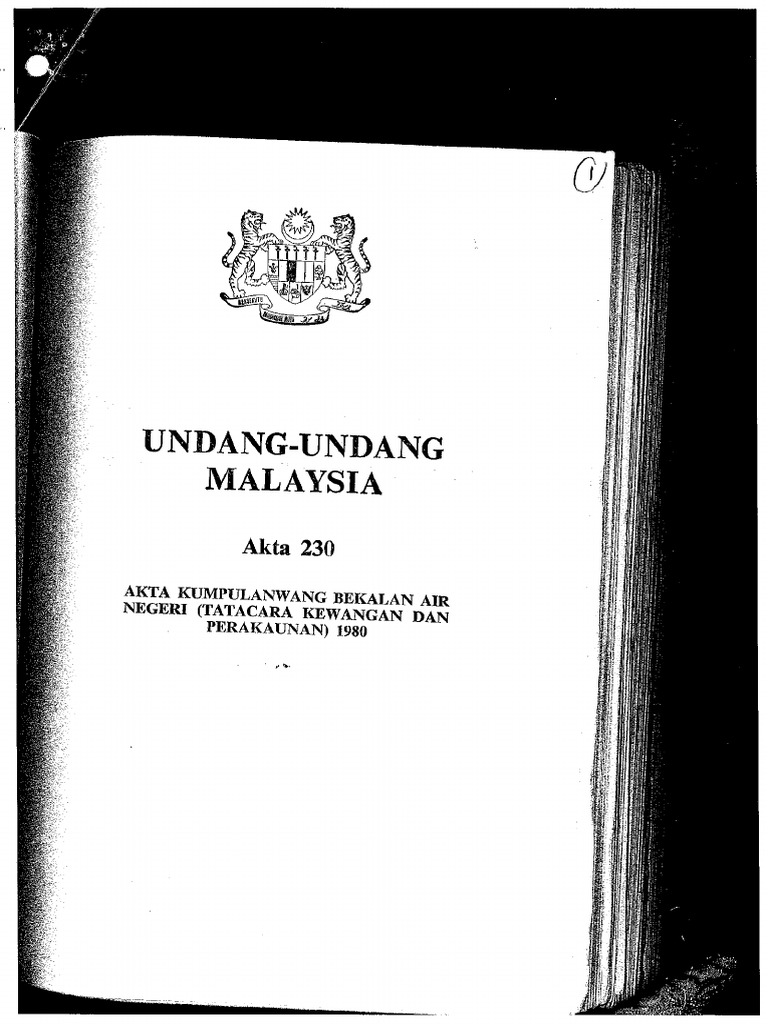 Akta 230 Asal - Akta Kumpulan Wang Bekalan Air Negeri 1980 | PDF