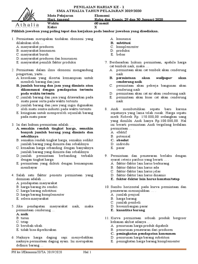 Soal Permintaan Dan Penawaran 1920 | PDF