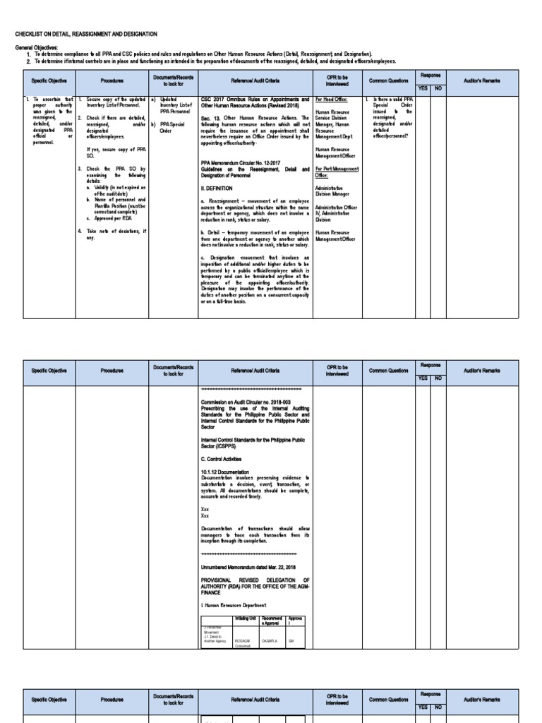 Detail Reassignment And Designation Checklist Pdf Audit Internal