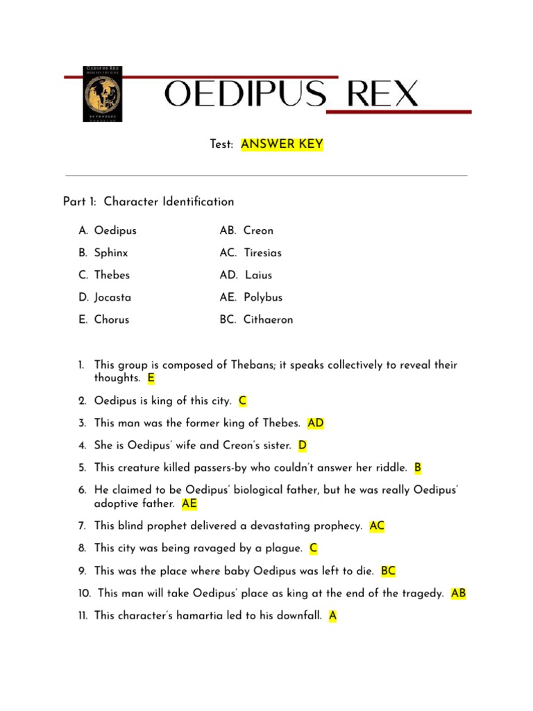 Oedipus Rex Answer Key | PDF | Oedipus | Boeotian Mythology