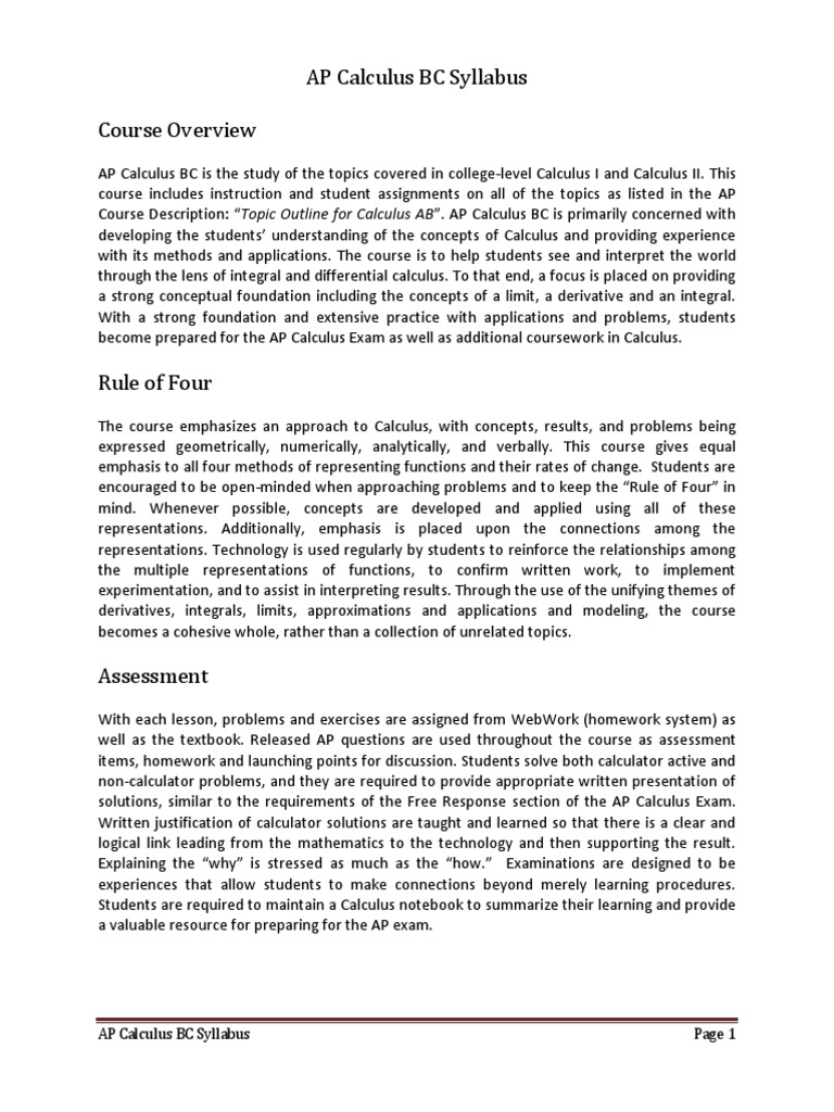 AP Calculus BC Syllabus HHS | PDF | Integral | Derivative