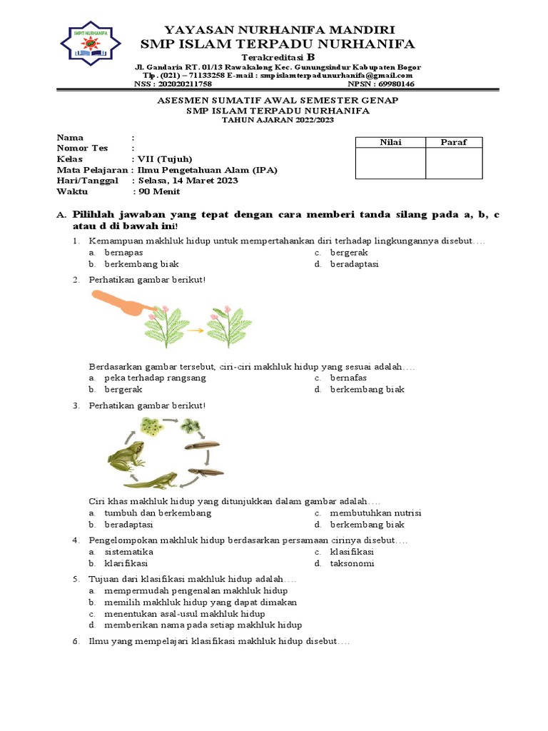 PTS Genap IPA Kelas 7 | PDF