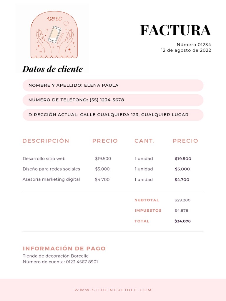 Factura Simple Minimalista Rosa Blanco | PDF | Derecho
