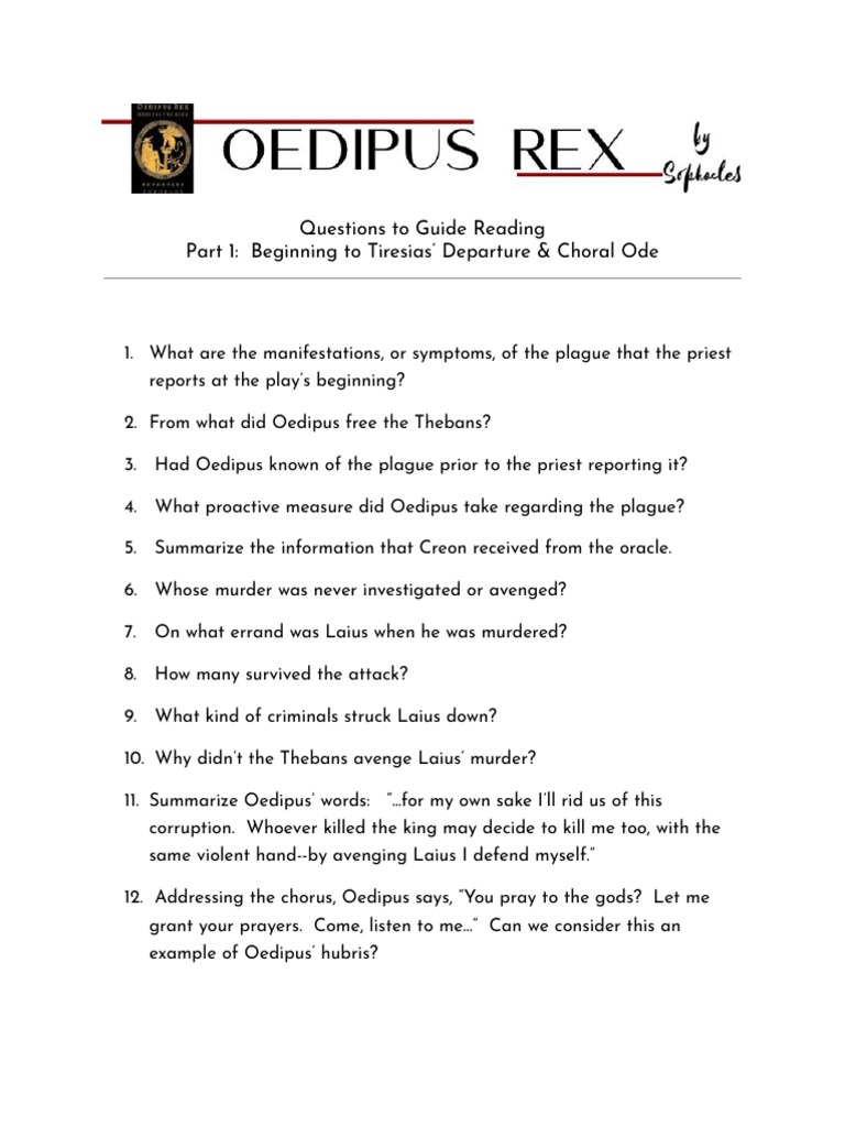 TPT Oedipus Part 1 Questions | PDF | Oedipus