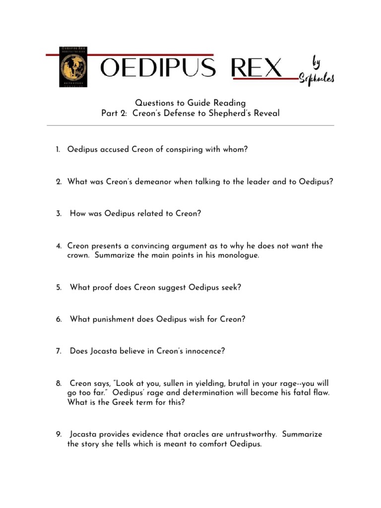 TPT Oedipus Part 2 Questions | PDF | Oedipus | Boeotian Mythology