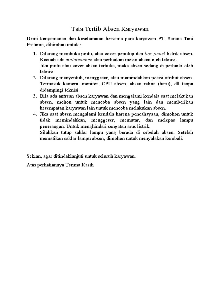 Tata Tertib Absen Karyawan | PDF