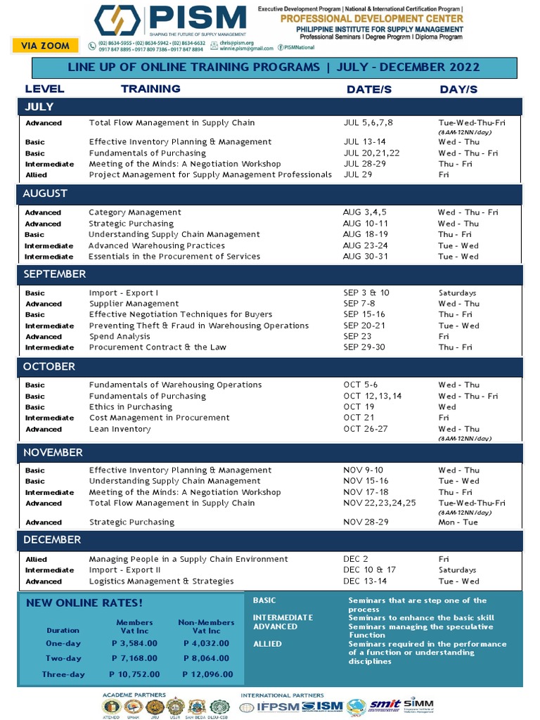 Online Training Rates & Schedule 2022 | PDF | Procurement | Business