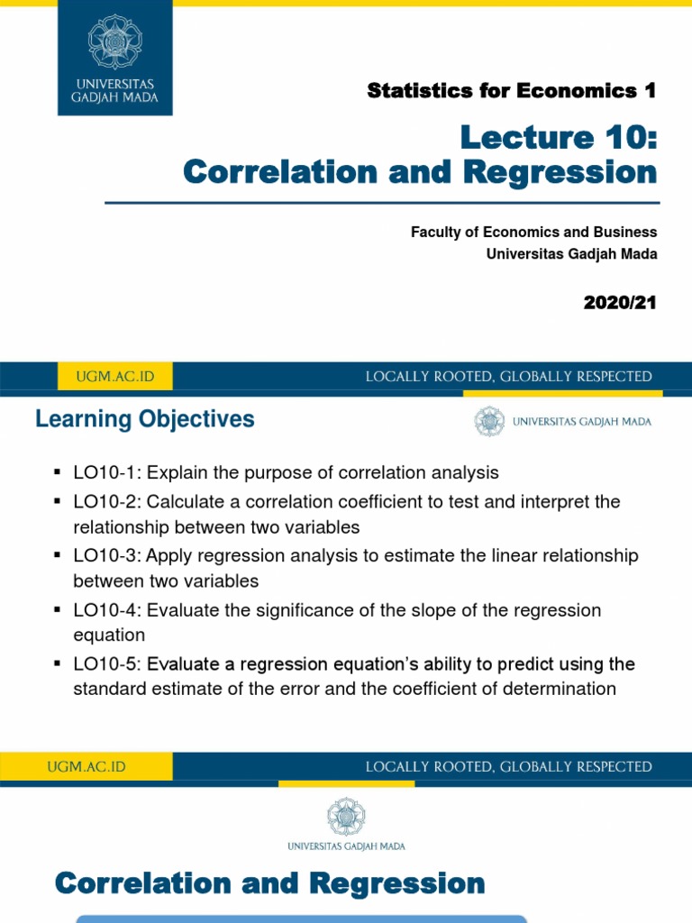 Correlation and Regression: Statistics For Economics 1 | PDF | Regression Analysis | Coefficient ...