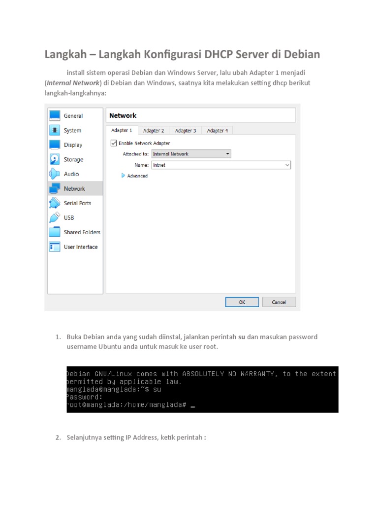 Langkah Konfigurasi DHCP Server Di Debian | PDF | Komputer | Teknologi & Rekayasa