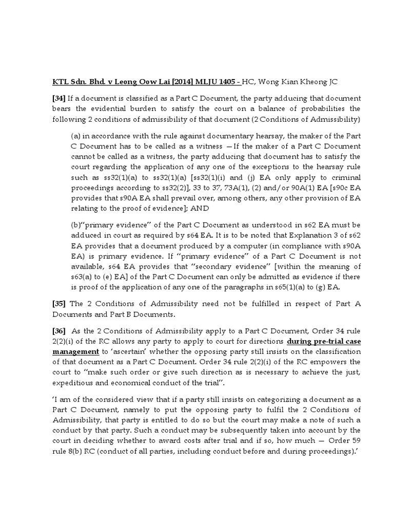 KTL Sdn. Bhd. V Leong Oow Lai | PDF | Hearsay | Legal Procedure