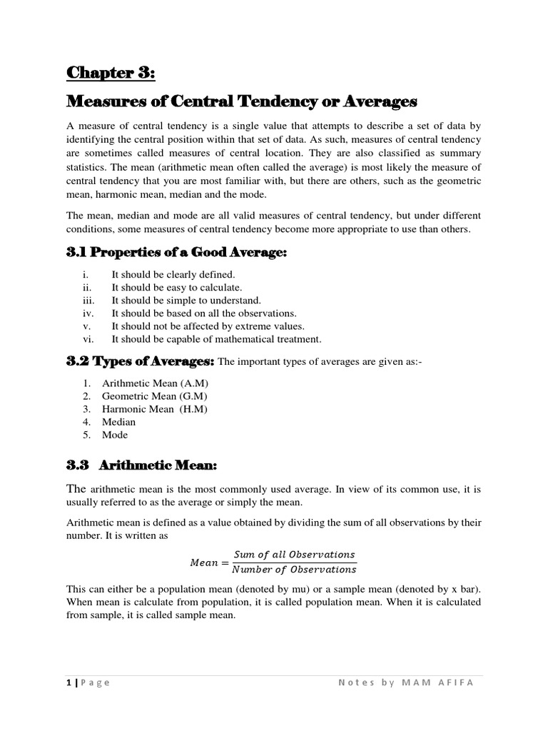 Chapter 3-Measures of Central Tendency | PDF | Mean | Mode (Statistics)